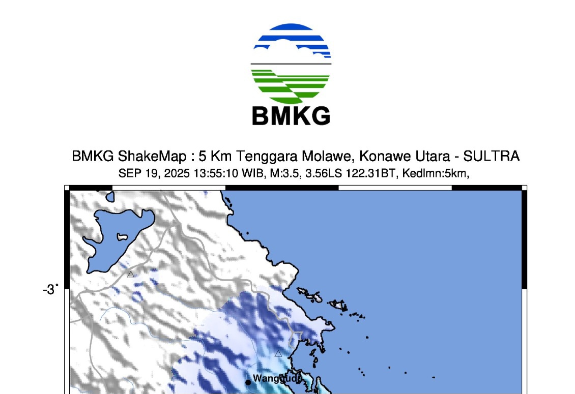 Gempa M3.5 Guncang Konawe Utara, Tidak Berpotensi Tsunami